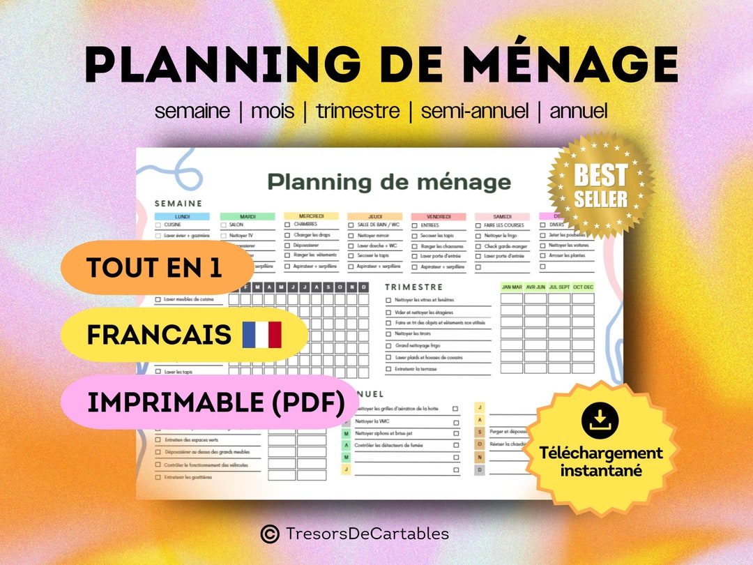 Planning de Ménage Français Digital et Imprimable | Planner de tâches ...