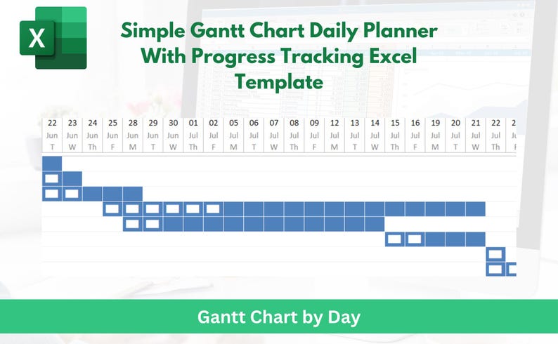 Simple Gantt Chart Daily Planner With Progress Tracking Excel Template ...