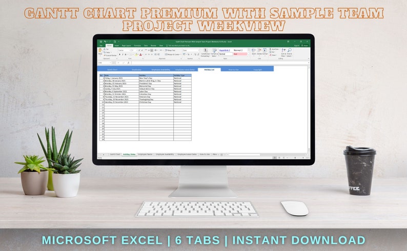Weekly Project Planner Excel Template With Gantt Chart - PRO With ...