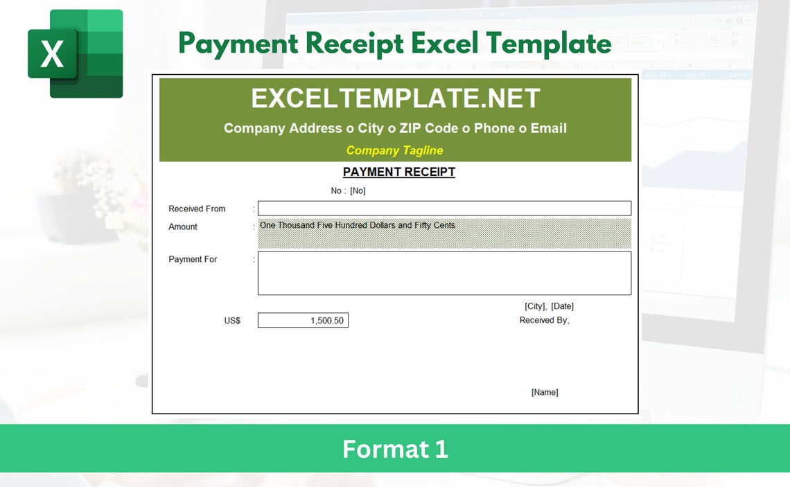 Payment Receipt Excel Template - Model 1 - Etsy