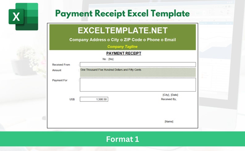 Payment Receipt Excel Template - Model 1 - Etsy