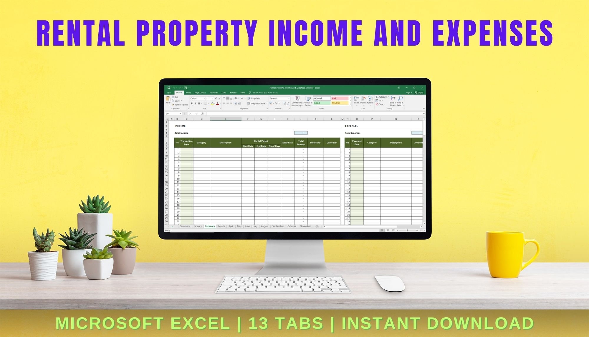 Rental Property Income & Expenses Accounting Worksheet - Bookkeeping ...