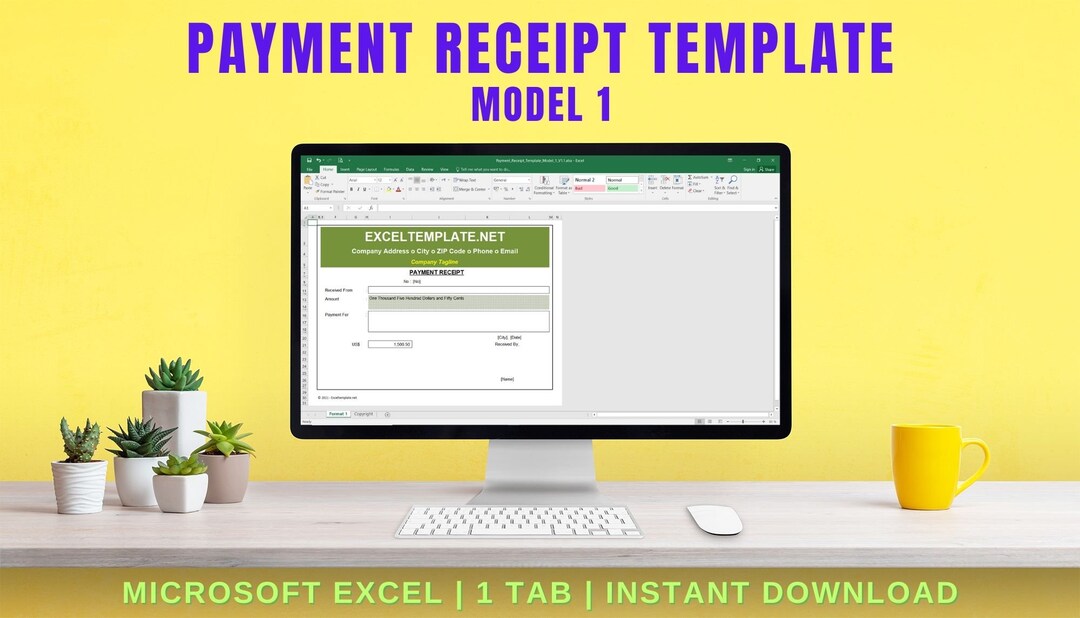 Payment Receipt Excel Template Model 1 - Etsy
