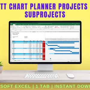 Project Planner Excel Template With Subprojects - Gantt Chart Planner - Etsy