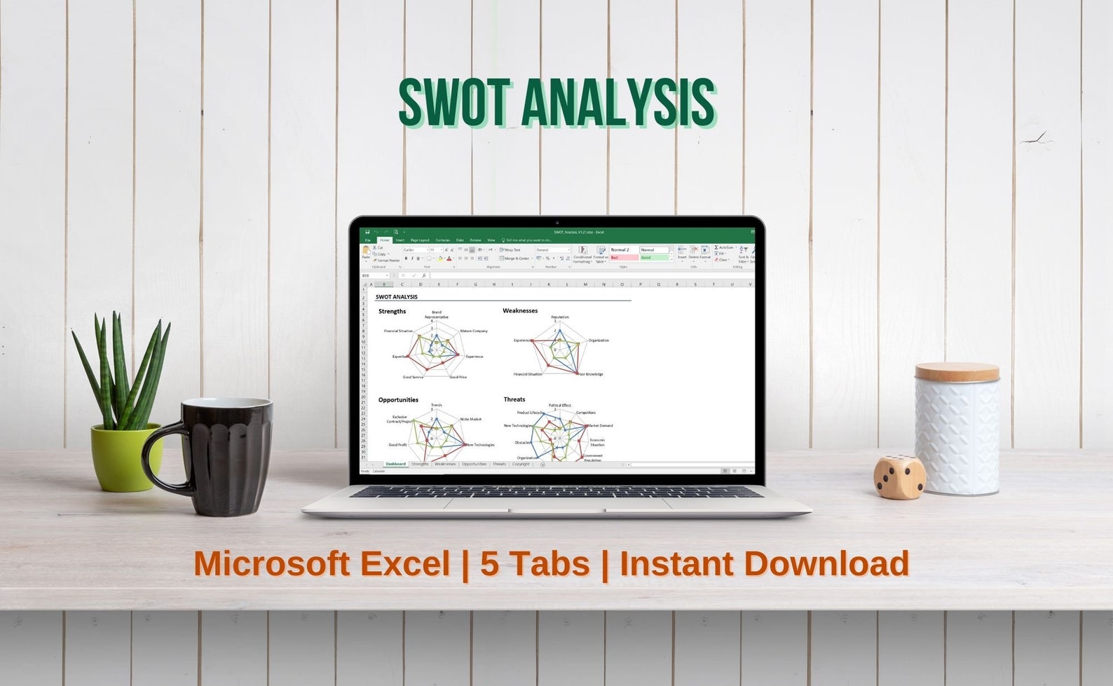 SWOT Analysis Excel Template With Chart - Etsy