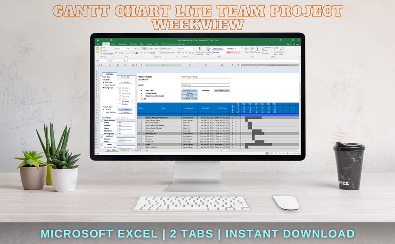 Weekly Team Project Planner Excel Template With Gantt Charts - for Mac ...