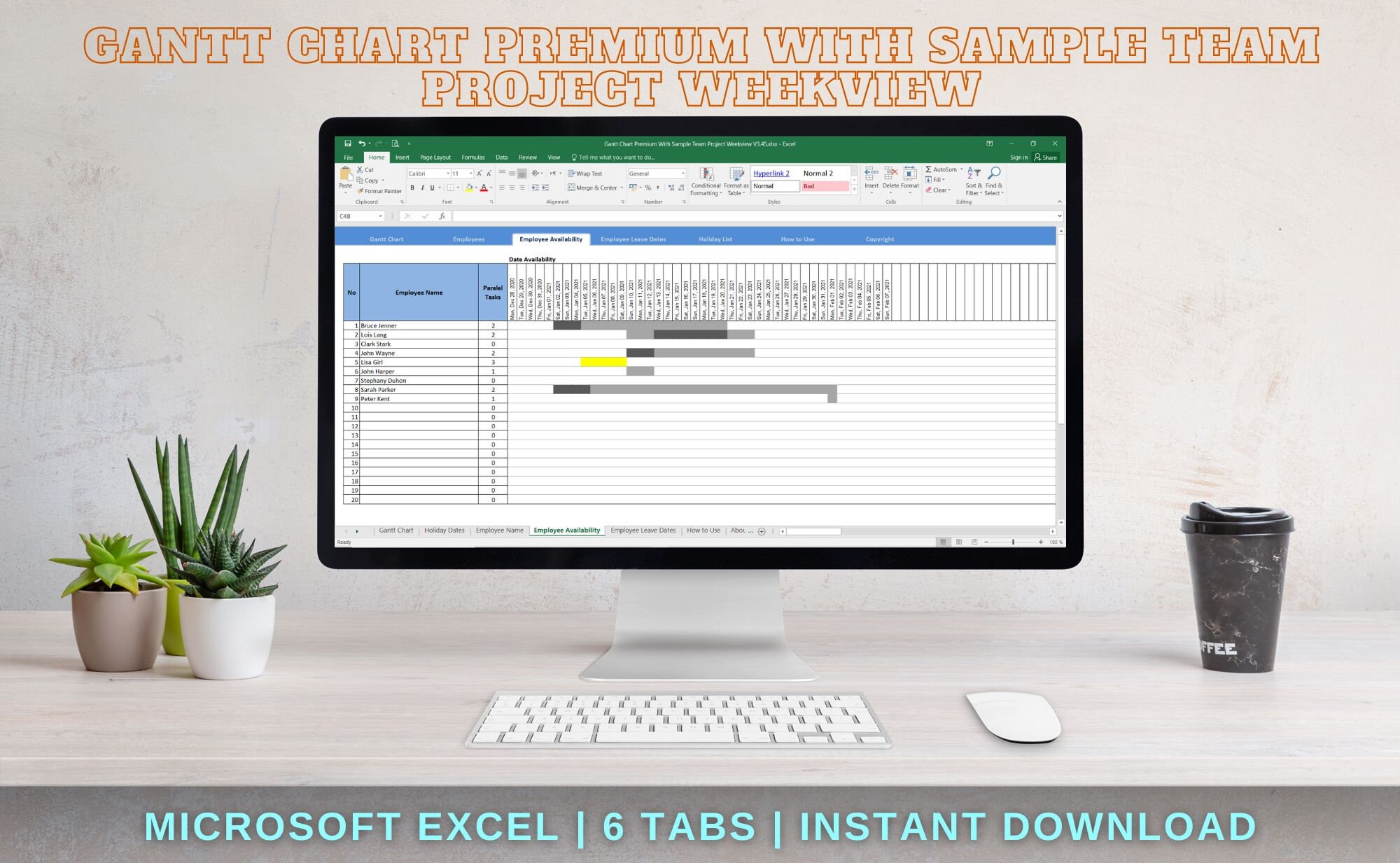 Weekly Project Planner Excel Template With Gantt Chart - PRO With ...