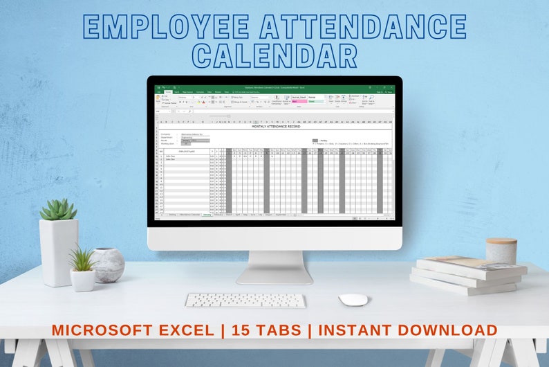 Employee Attendance Calendar & Attendance Tracker With Half - Etsy