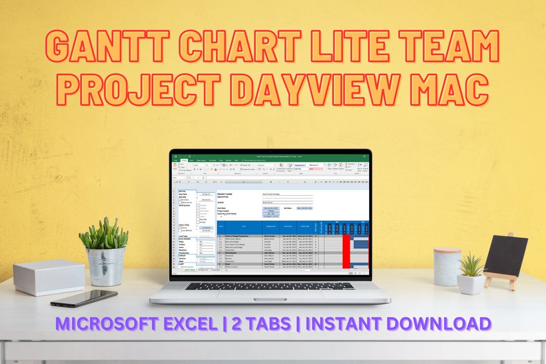 Daily Team Project Planner Excel Template With Gantt Charts - for Mac ...