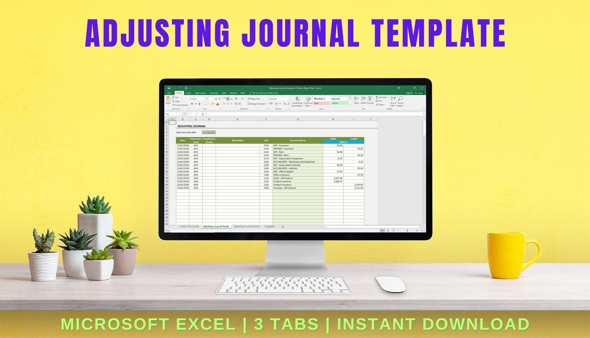 Adjustment Bookkeeping Excel Template - Adjustment Accounting Journal ...