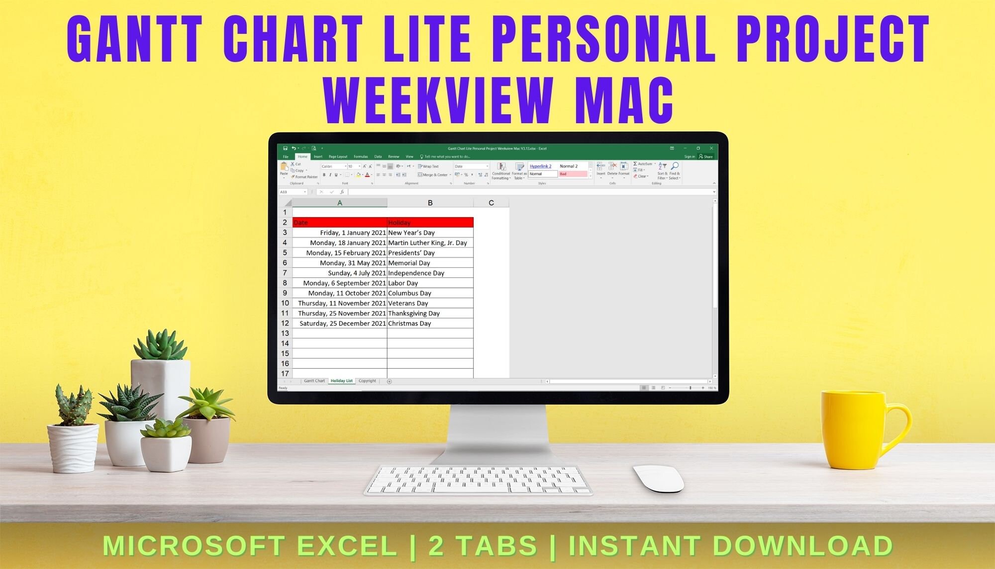 Weekly Project Planner Excel Template With Gantt Chart for Mac - Etsy