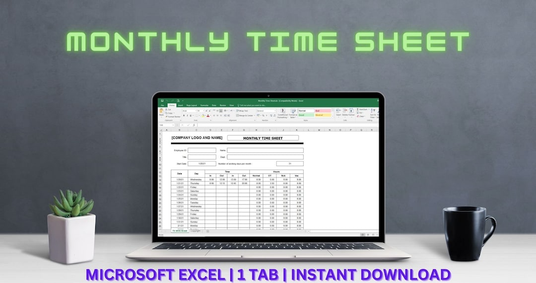 Monthly Employee Timesheet Tracking Excel Template - Etsy
