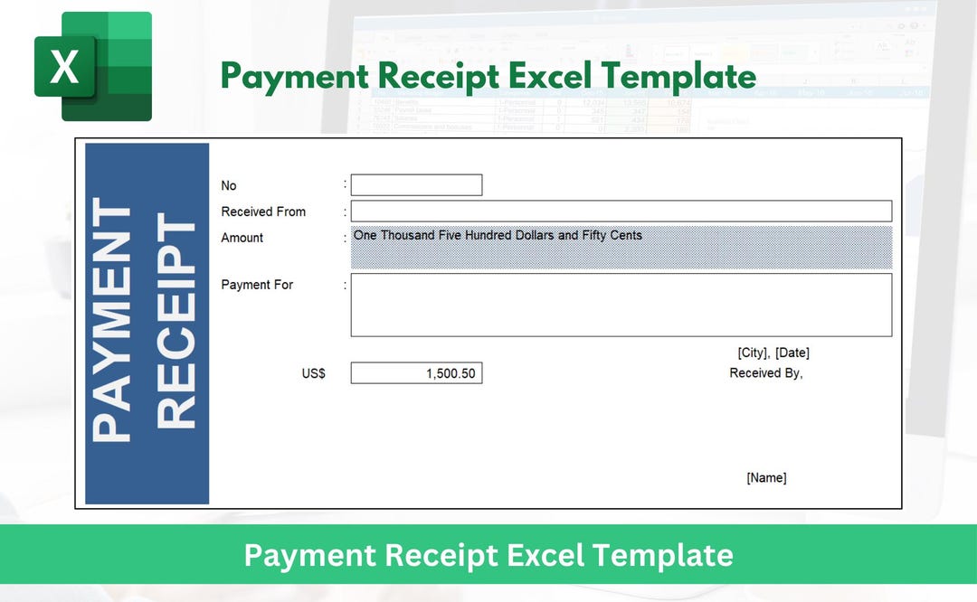 Payment Receipt Excel Template - Model 2 - Etsy