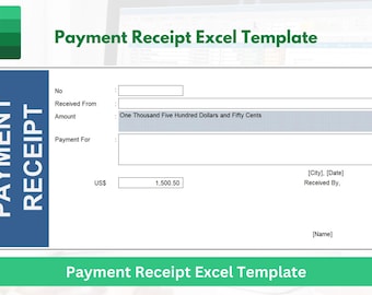 Payment Receipt Excel Template - Model 1 - Etsy