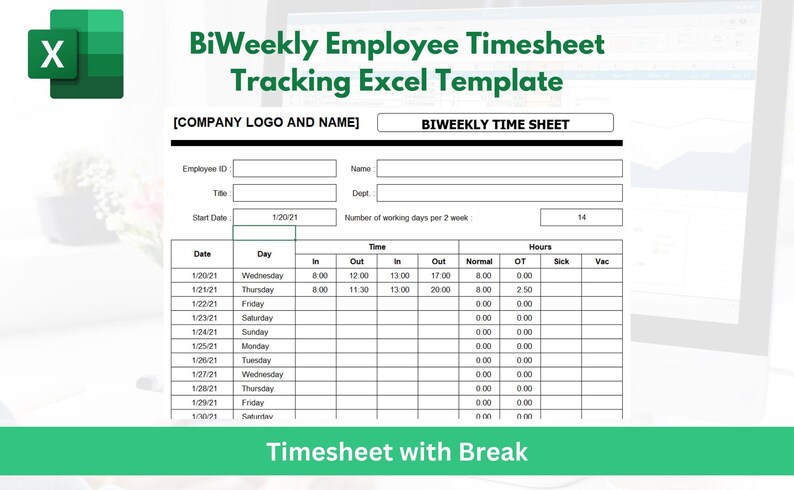 Biweekly Employee Timesheet Tracking Excel Template - Etsy