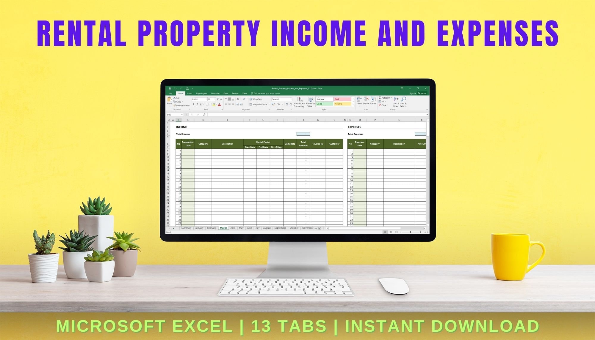 Rental Property Income & Expenses Accounting Worksheet - Bookkeeping ...