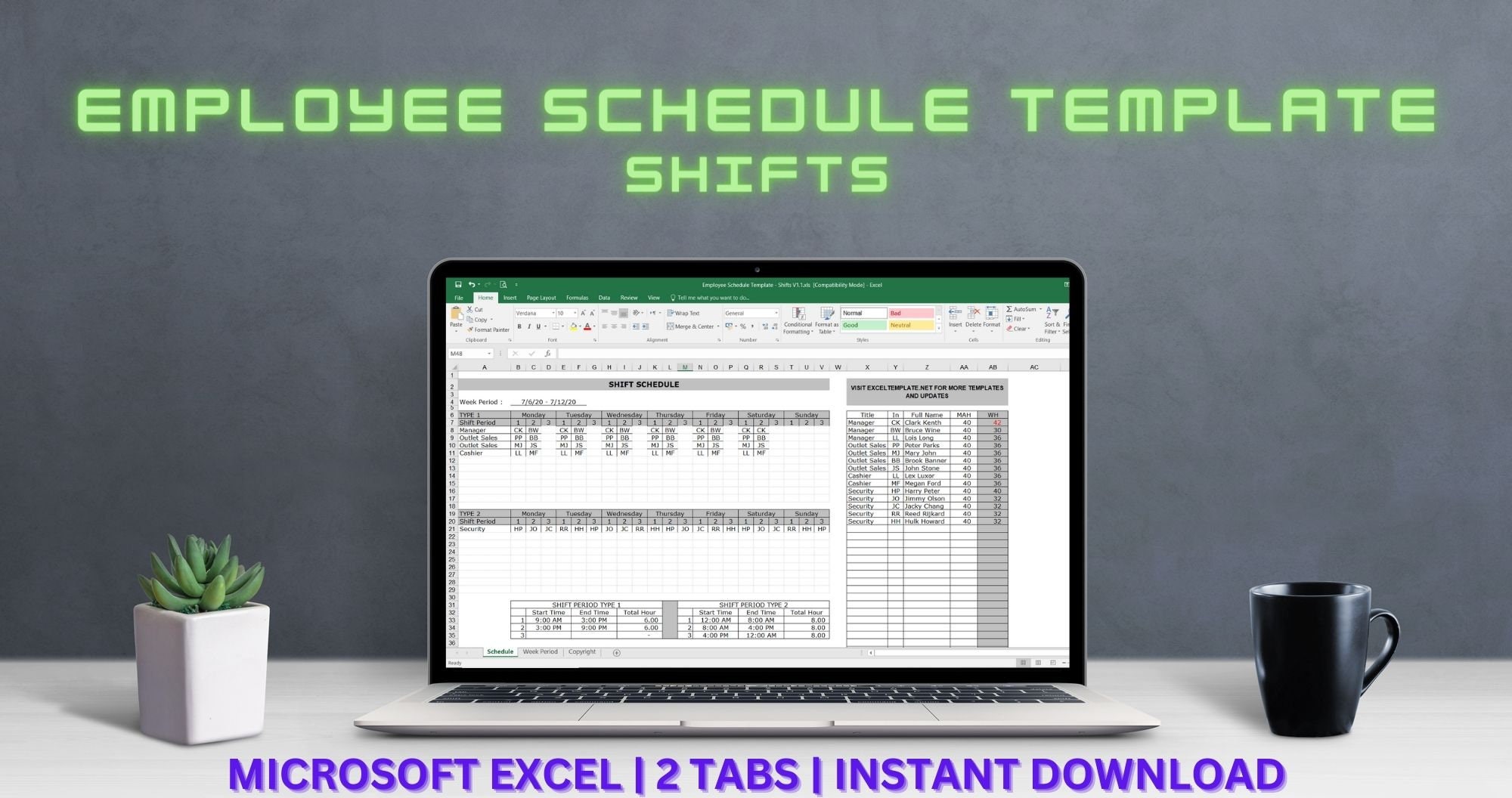 Employee Schedule Excel Template - Shift Planning by Shift - Etsy