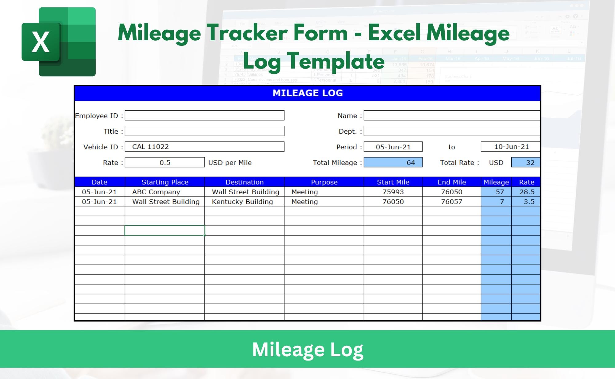 Excel Mileage Log Template Free Printable Mileage Logs