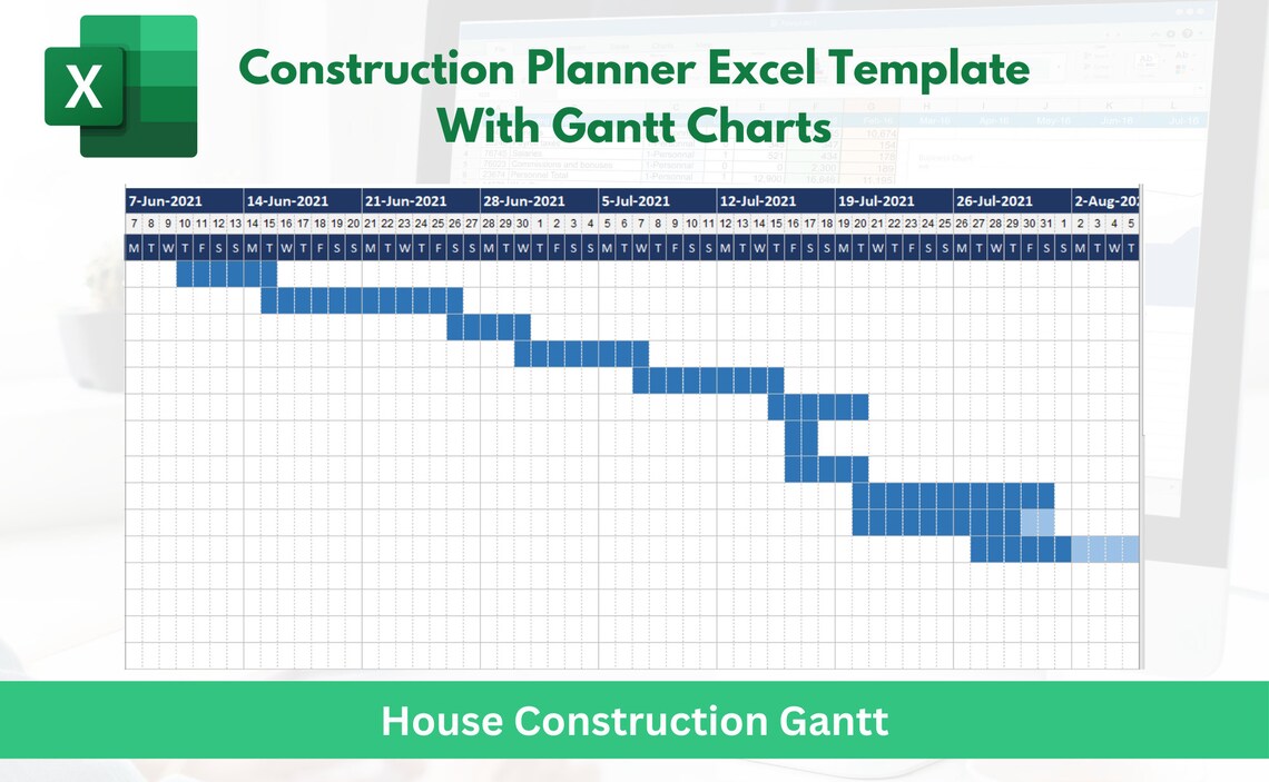 Construction Planner Excel Template With Gantt Charts - Etsy
