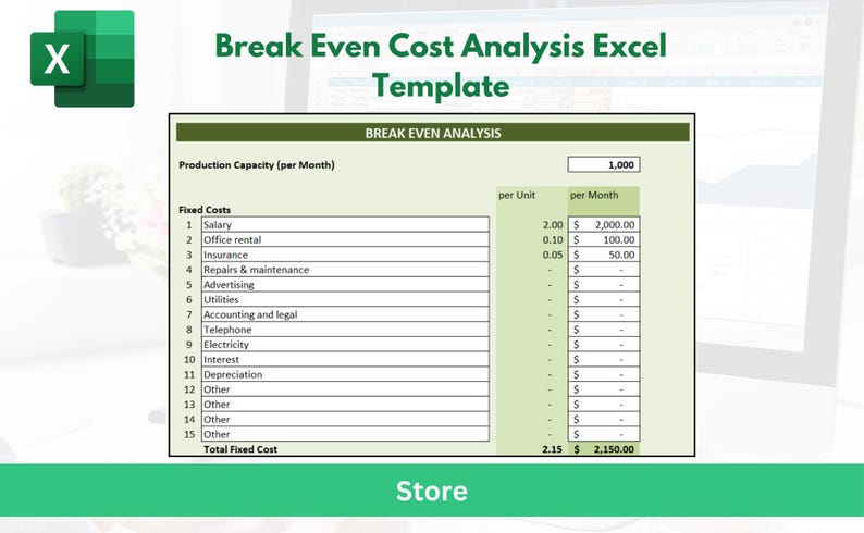 Break Even Cost Analysis Excel Template - Etsy