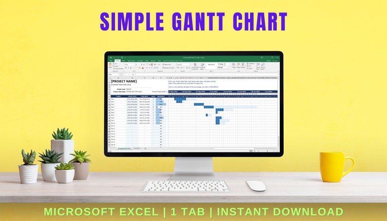 Simple Gantt Chart Planner Excel Template - Etsy