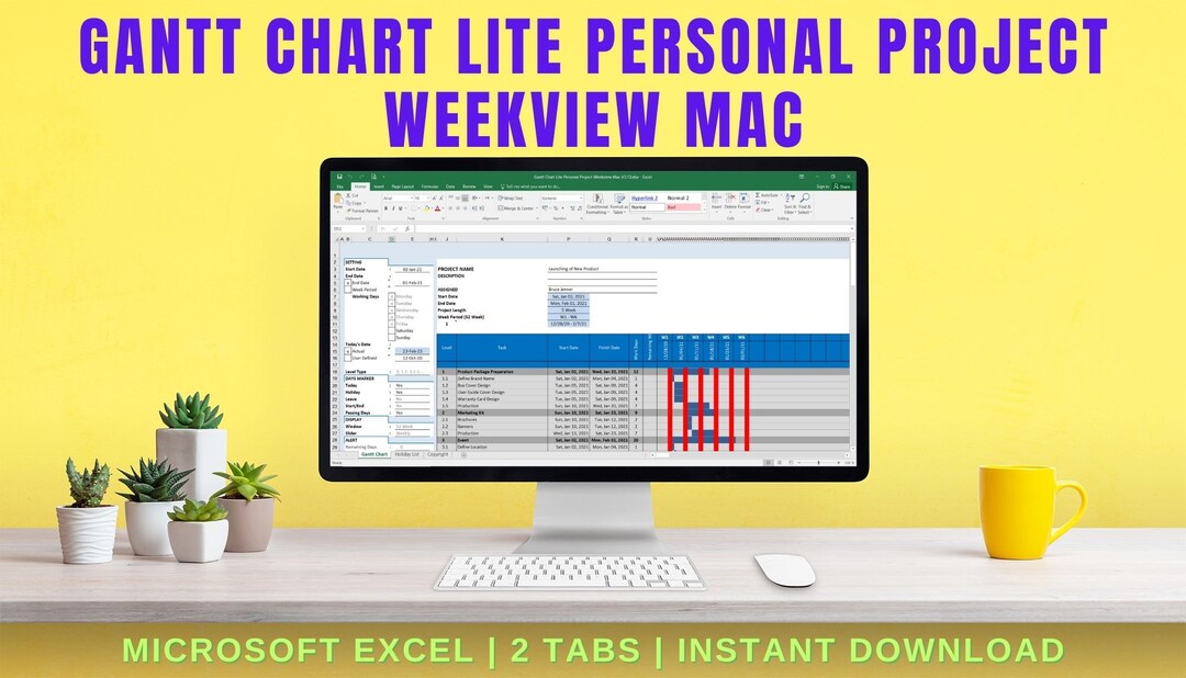 Weekly Project Planner Excel Template With Gantt Chart for Mac - Etsy