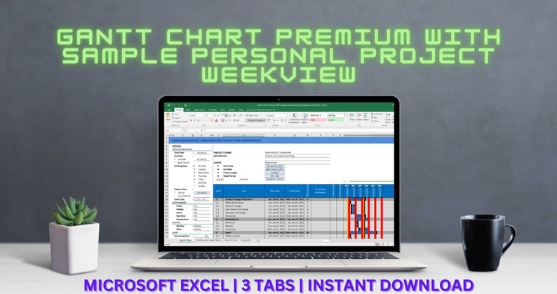 Weekly Project Planner Excel Template With Gantt Chart - With Examples ...