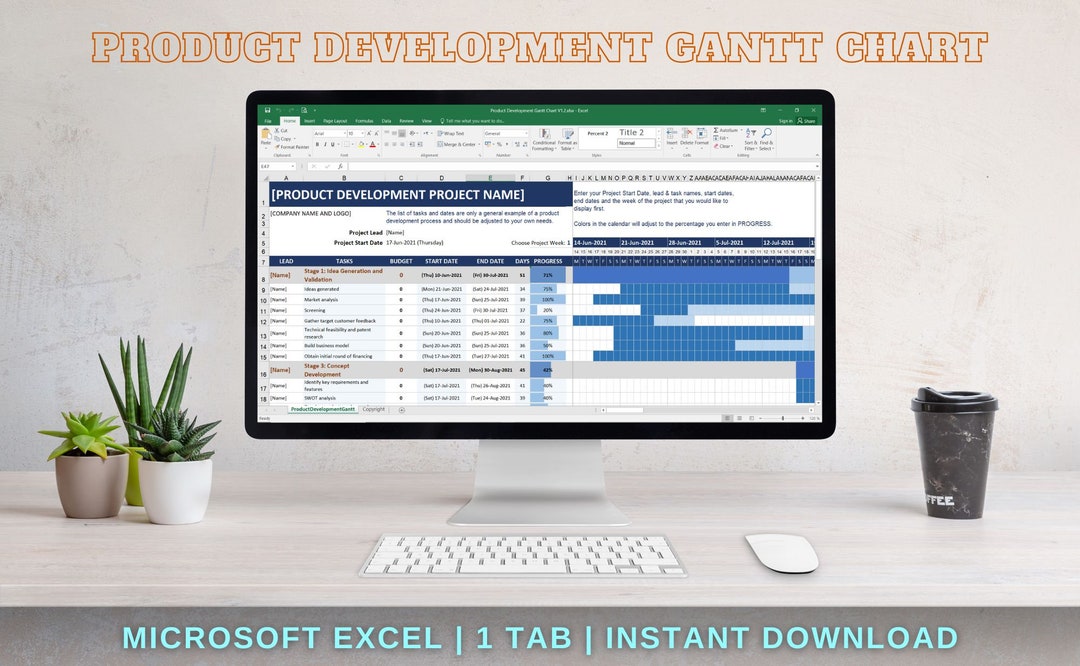Product Development Planner Excel Template With Gantt Charts - Etsy