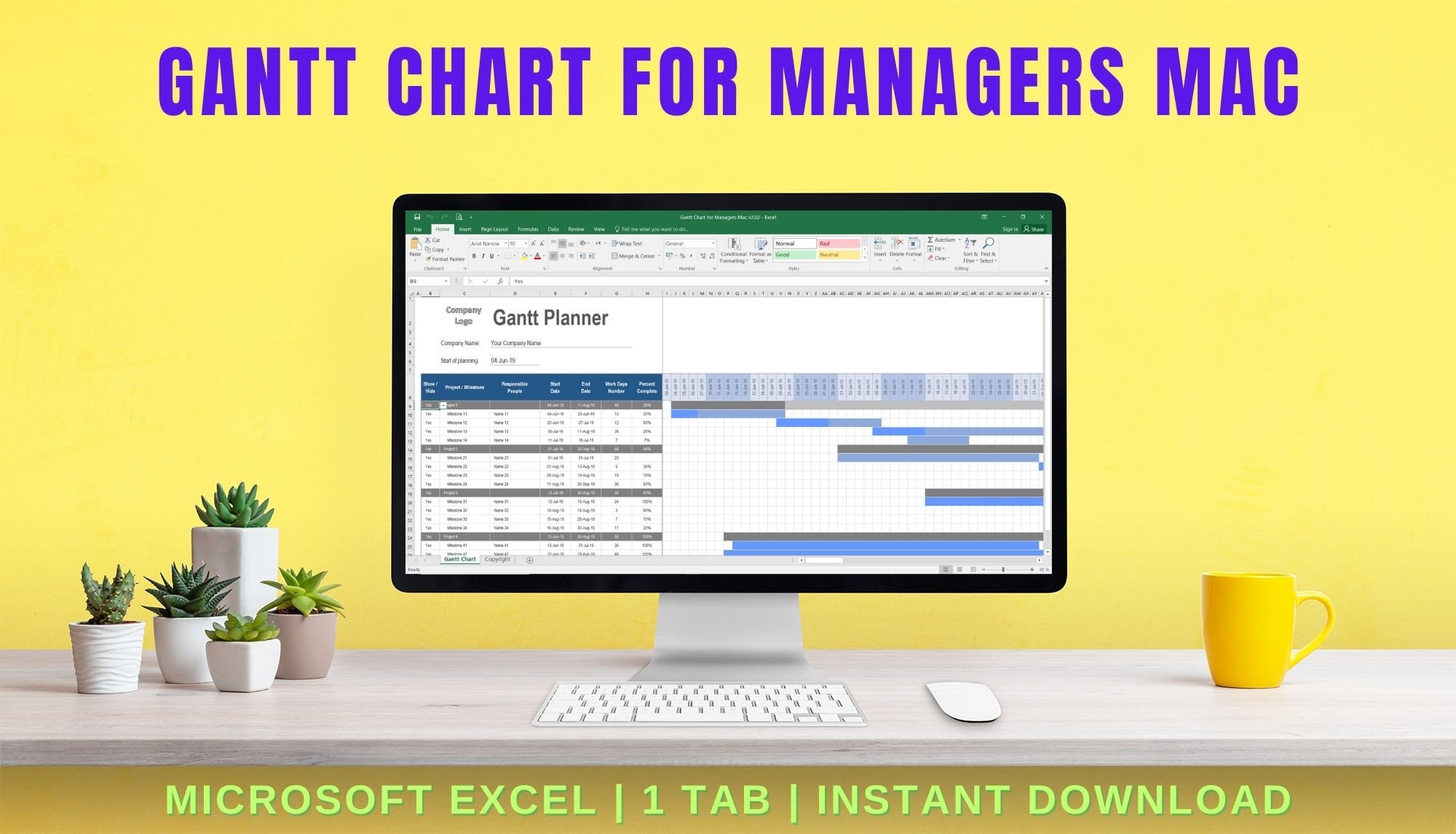 Project Management Excel Template for Managers - Gantt Chart Planner ...