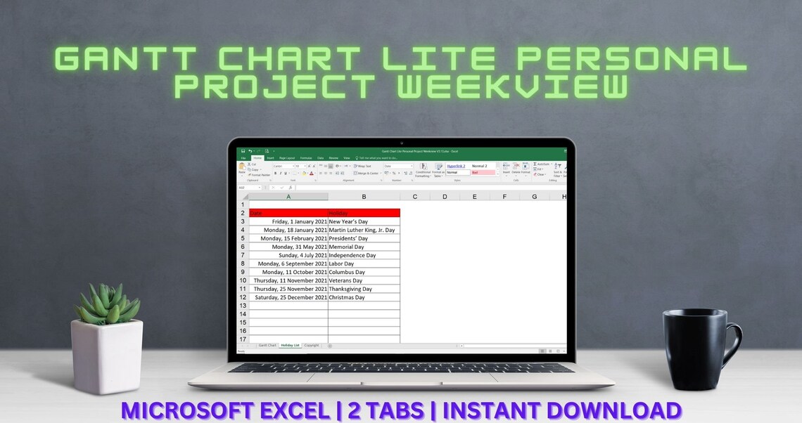 Weekly Project Planner Excel Template With Gantt Chart - Etsy UK