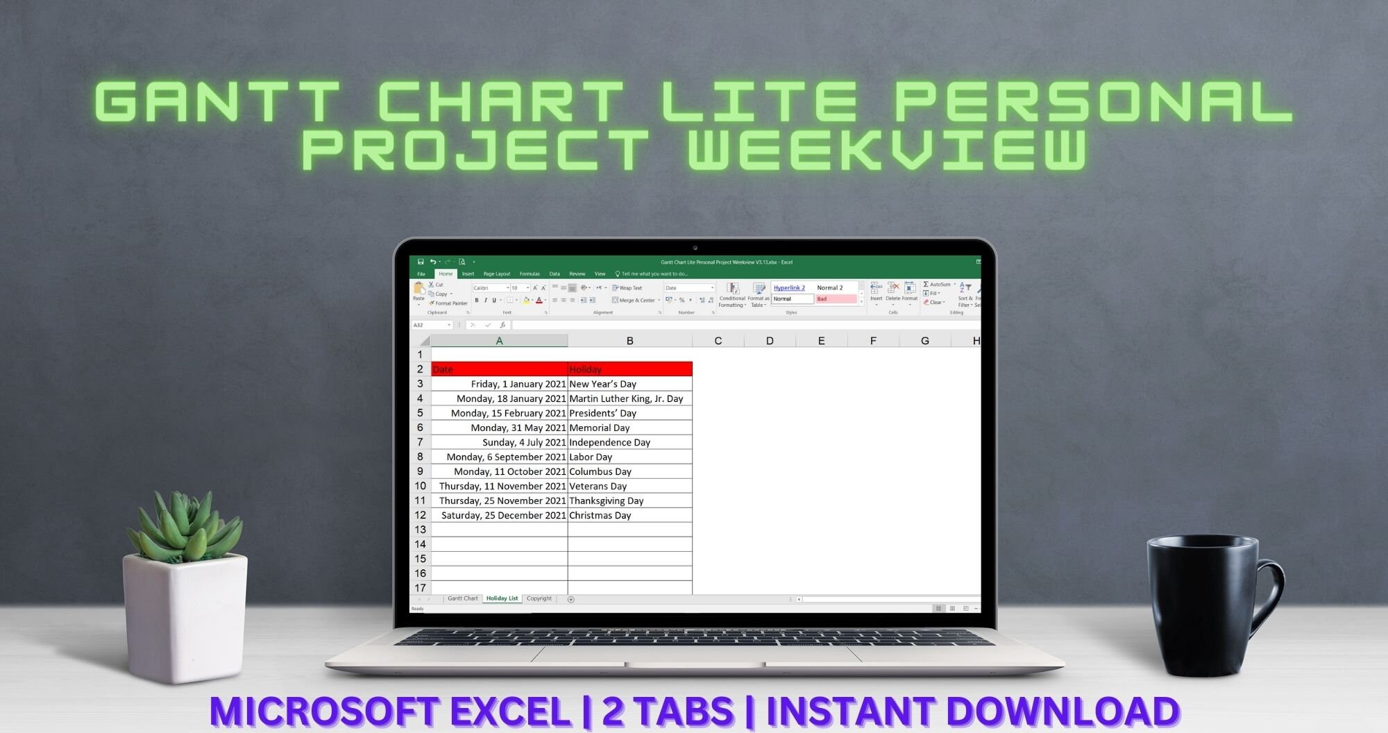 Weekly Project Planner Excel Template With Gantt Chart - Etsy UK