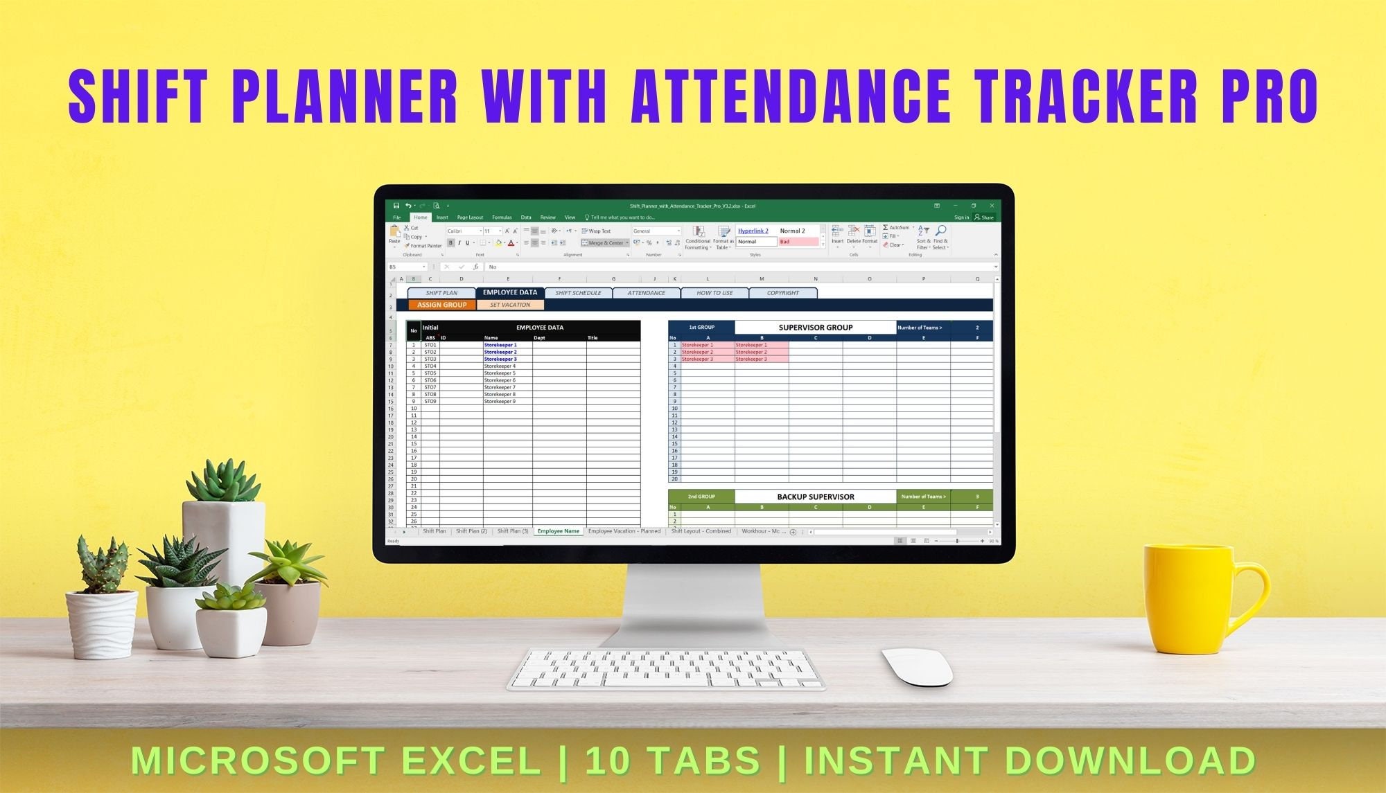 Employee Schedule Excel Template - Shift Planner With Attendance ...