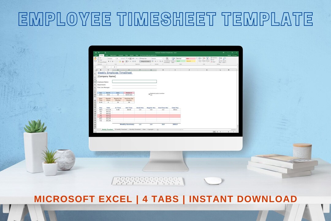 Employee Timesheet Tracking Excel Template - Etsy