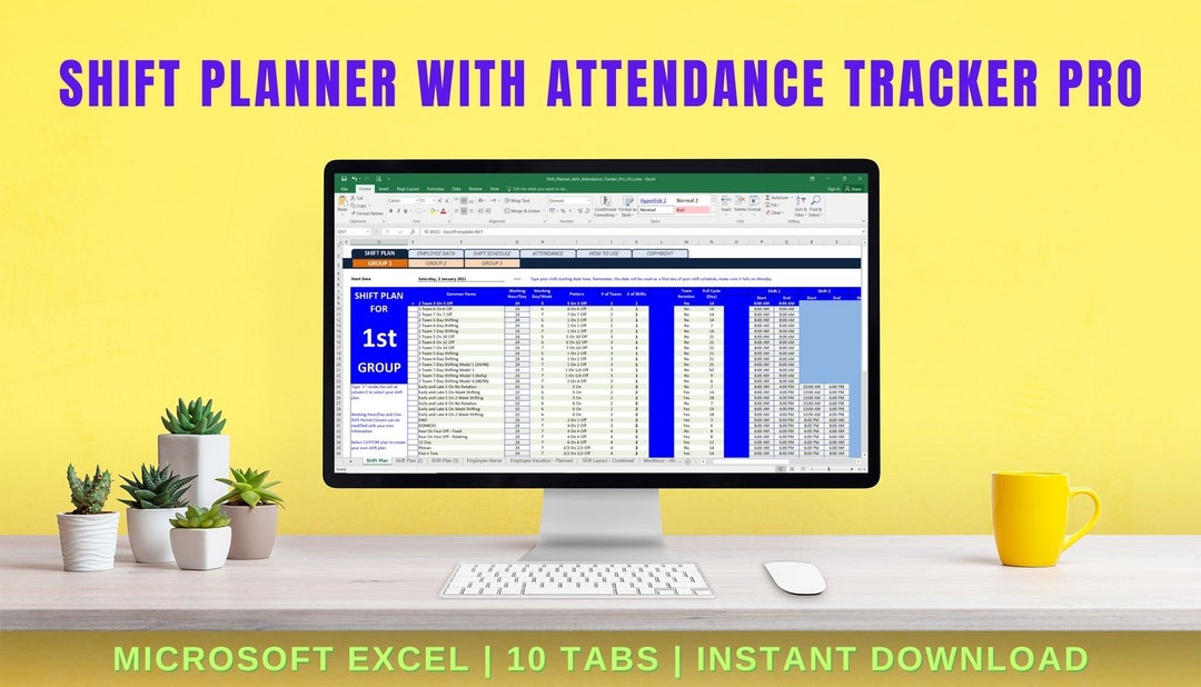 Employee Schedule Excel Template - Shift Planner With Attendance ...