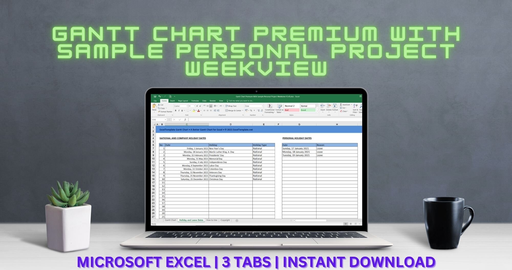Weekly Project Planner Excel Template With Gantt Chart - With Examples - Etsy