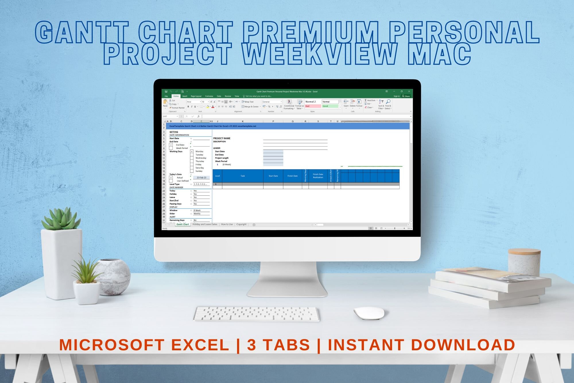 Weekly Project Planner Excel Template With Gantt Chart for Mac - PRO ...