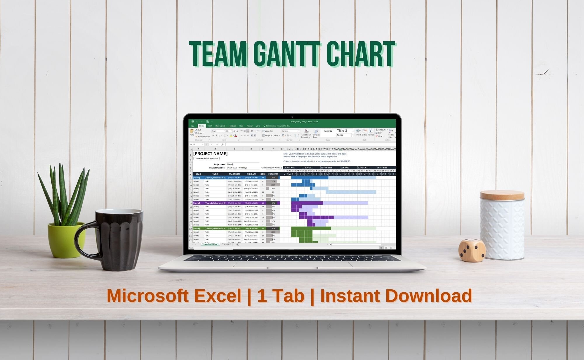 Team Planning Excel Template for Managers With Gantt Charts - Etsy