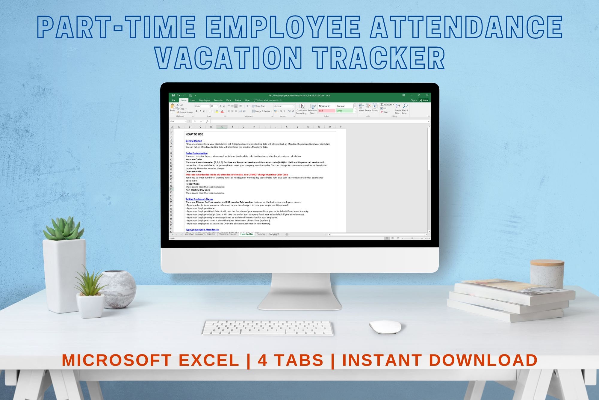 Employee Vacation Excel Template - Part-time Employees - Etsy