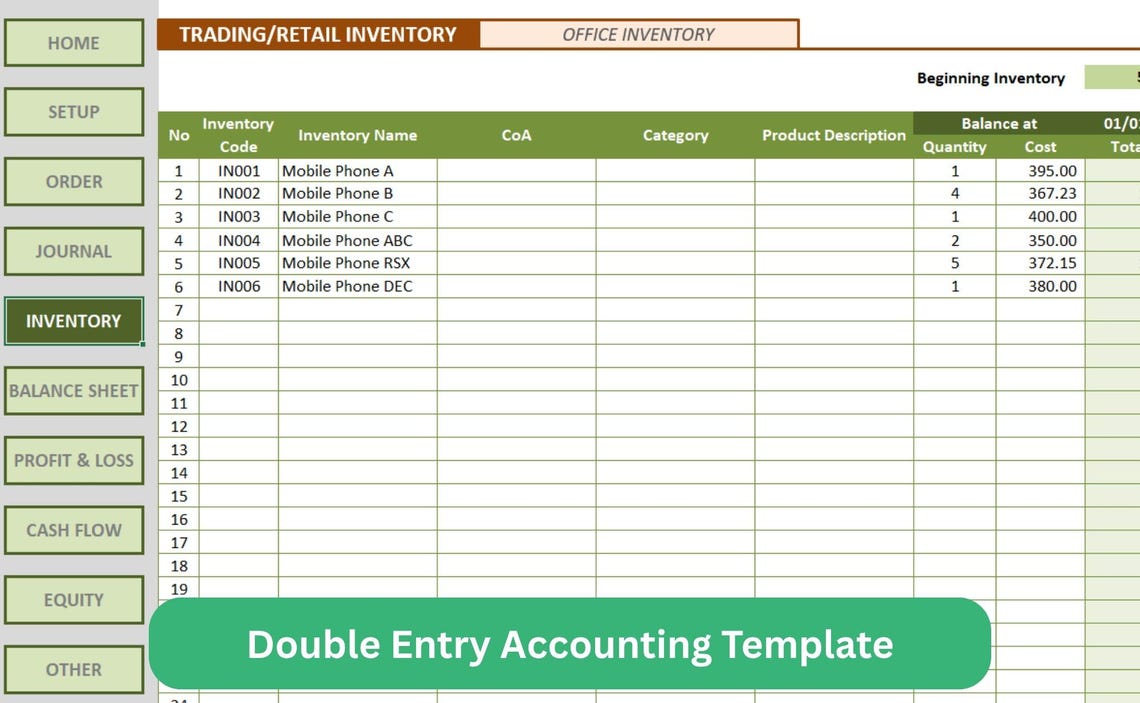 Double Entry Accounting Template - Excel Template With Examples - Etsy