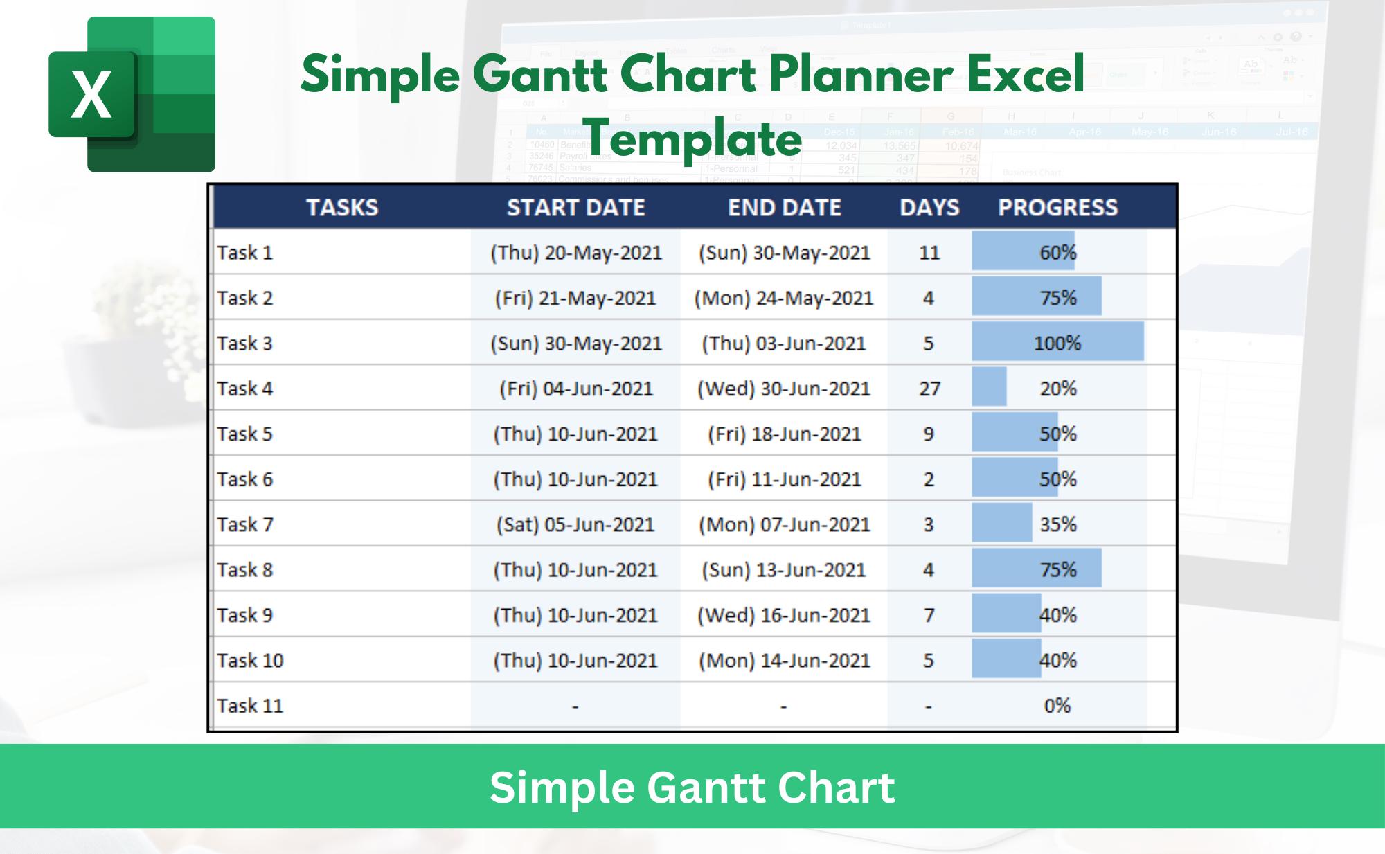 Simple Gantt Chart Planner Excel Template - Etsy