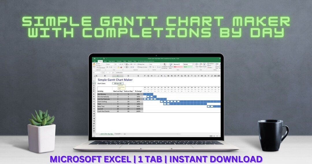 Simple Gantt Chart Daily Planner With Progress Tracking Excel Template ...