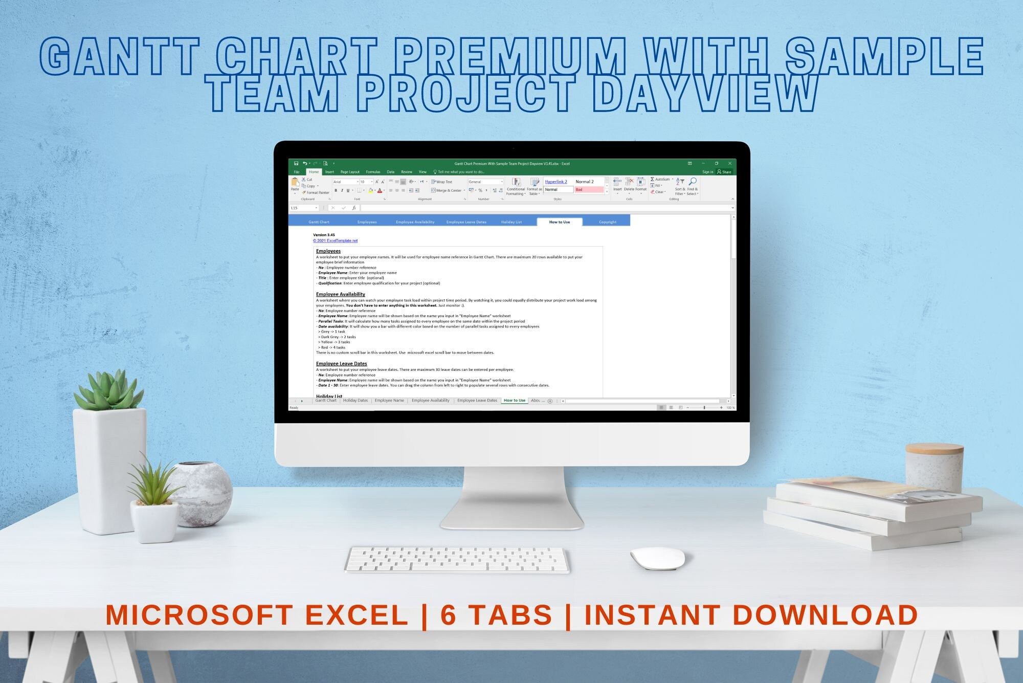 Daily Project Planner Excel Template With Gantt Chart PRO With Examples ...