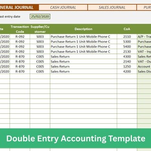 Double Entry Accounting Template - Excel Template With Examples - Etsy