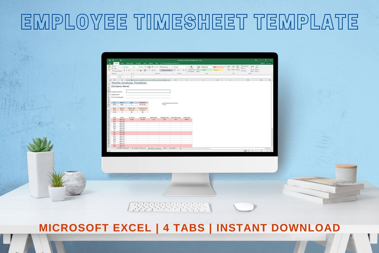 Employee Timesheet Tracking Excel Template - Etsy