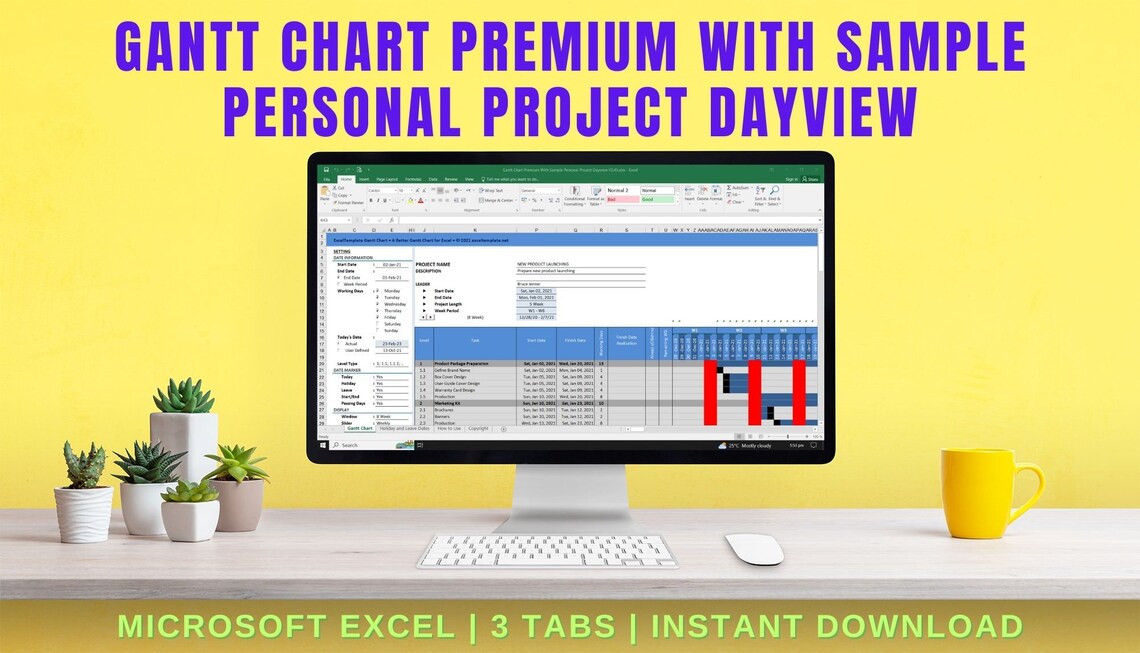 Daily Project Planner Excel Template With Gantt Chart - With Examples ...