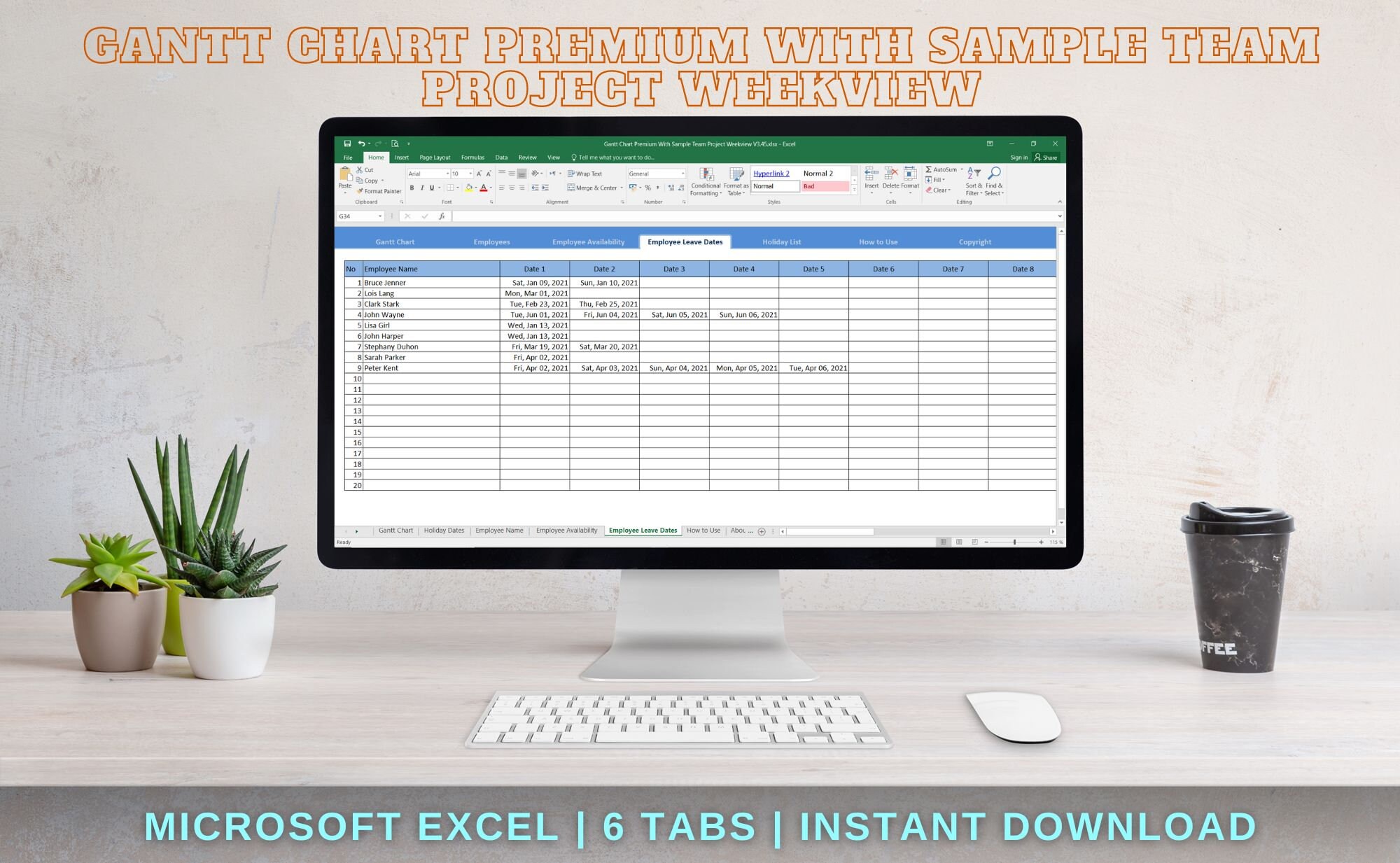 Weekly Project Planner Excel Template With Gantt Chart - PRO With ...
