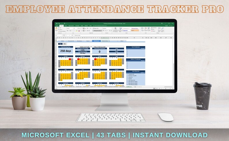 Employee Attendance Calendar & Attendance Tracker PRO - Excel Template ...