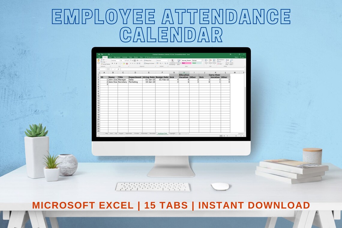 Employee Attendance Calendar & Attendance Tracker With Half Day off ...