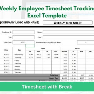 Weekly Employee Timesheet Tracking Excel Template - Etsy