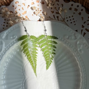 Real Fern Leaf Earrings, Pressed Leaf Earrings, Dried Leaves Resin Earrings, Green Leaf Earrings ...